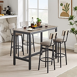 KIVENJAJA Bar Table and Chairs Set for 4, 5-Piece Rectangle Pub Bistro Table and PU Upholstered Stools with Backrest, Counter Height Dining Table Set for Kitchen Breakfast Nook Restaurant, Grey
