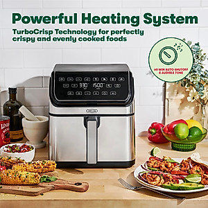 bella 8 Qt Digital Air Fryer with TurboCrisp Technology, Large Family Size Nonstick Cooking Basket and Crisping Tray, Multiple Preset Functions, Auto Shutoff, Stainless Steel, 1750 Watt