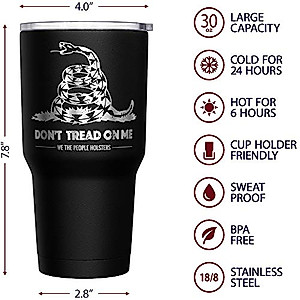 We The People Holsters - Gadsden Flag - Dont Tread On Me - Snake Tumbler - American Flag Coffee Travel Mug - American Made Travel Mug - Double Insulated Tumbler - 30 oz