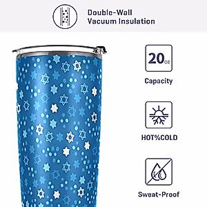 20oz Tumbler Bottle with Lid and Straw Hanukkah Stars Of David Insulated Coffee Ice Cup Vacuum Stainless Steel Shaker Bottle Travel Mug Water Cup Gifts