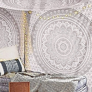 Pravik New Launched Tapestry Hippie Mandala Bohemain Wall Hanging - Tapestries Gypsy Hippie Ombre Silver Wall Decor Indian Ombre Silver Boho Dorm Room Decorative Accessories 30 x 40 Inch