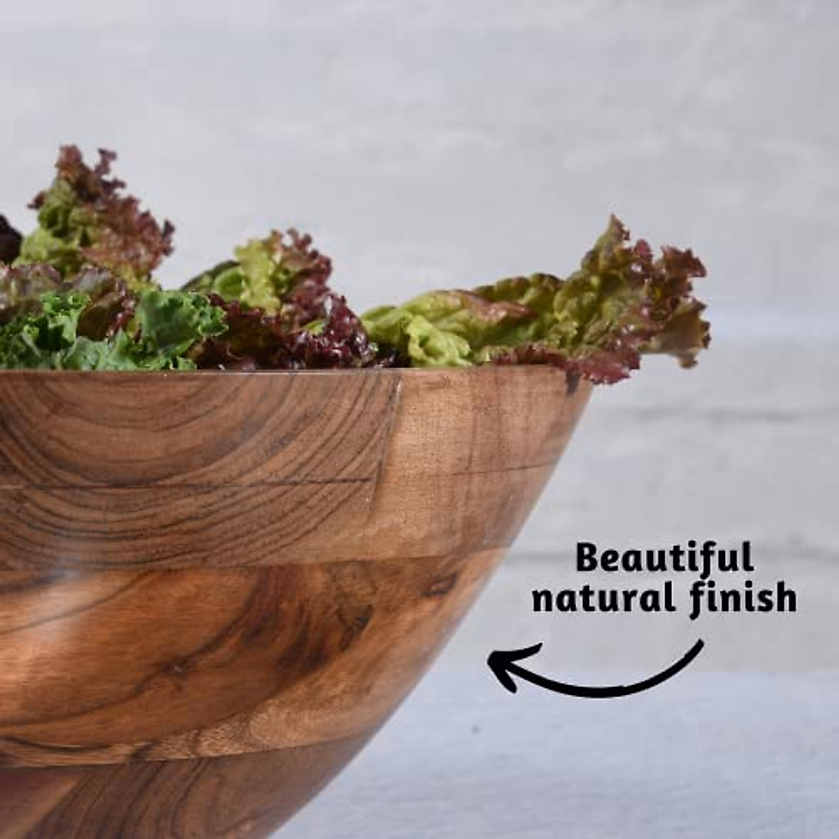 Folkulture Salad Bowl or Salad Bowl With Servers, Salad Bowls or Wooden Bowls for Food in 3 Colors, 12" D x 5" H, Acacia Wood, Wooden Salad Bowl Set, Round Mixing Bowl, Natural Finish