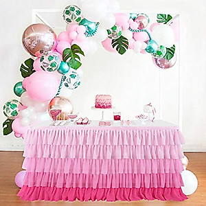 Besutolife Pink Table Skirt Tutu Ruffled Tablecloth for Rectangle Table 6ft Baby Shower Birthday Party Unicorn Home Gradient Pink Table Decor