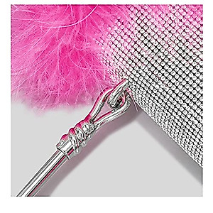 Feather Silver Purse Rhinestone Bag Clutch Evening Bags Diamond Glitter Purses for Women Sparkly Bling Handbag Wedding (hot pink)