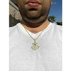 HarlemBling Solid 925 Sterling Silver -Jesus On Anchor Cross Pendant - Hip Hop Iced - Natural Silver Or Two Tone Gold Finish (Two Tone)