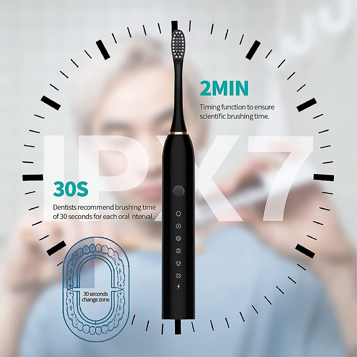 Yevheniys Sonic Electric Toothbrushes USB Rechargeable Ultrasonic Tooth Brush with 4 Brush Heads 6 Cleaning Modes and Smart Timer IPX7 Waterproof Cleaning Toothbrushes for Adults and Kids (Black)