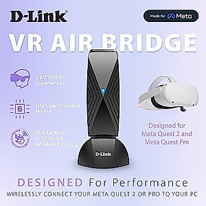 D-Link VR Air Bridge for Meta Quest 2/3/Pro - Dedicated WiFi 6 Connection Between Quest VR Headset and Gaming PC - Wire-Free/LAG-Free PCVR Gameplay - Official Made for Meta Accessory (DWA-F18)