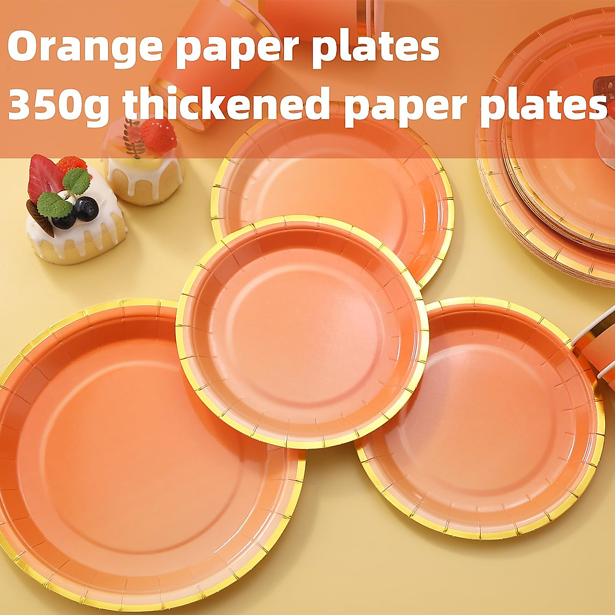 Gudvilla Orange Party Decorations, 168Pcs Orange Paper Plates and Napkins Party Supplies, Fall Paper Plates Serve 24, for Birthday Graduation Fall Thanksgving