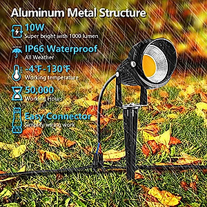 ZUCKEO 10W Landscape Lighting Low Voltage LED Landscape Lights, IP66 Waterproof Landscape Spotlights Yard Lawn Garden Outdoor Lights 12V 24V 1000LM Warm White (12Pack with Connectors)