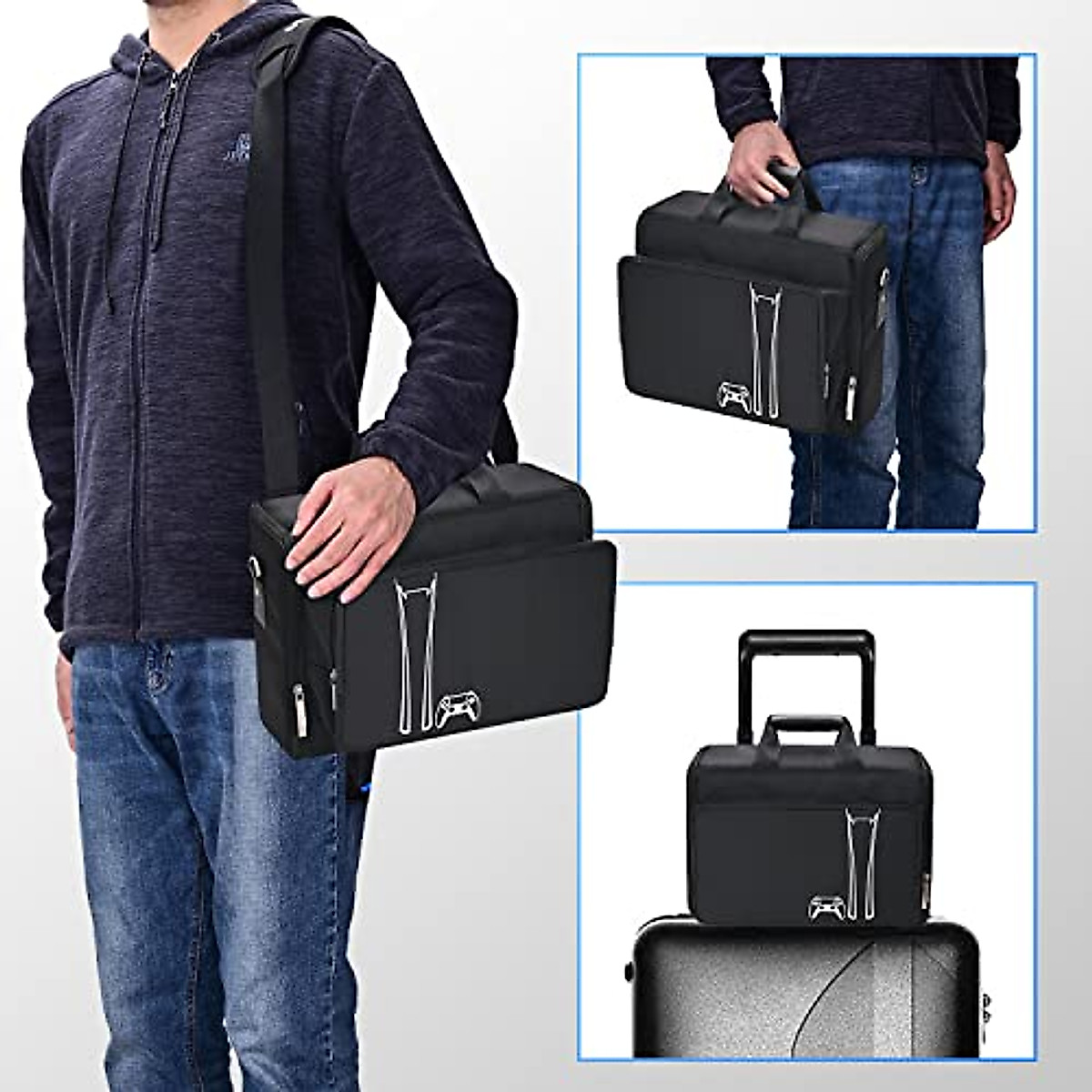 G-STORY Carrying Case Travel Bag, Storage Bag Compatible with PS5 Disc and Digital Edition with Shockproof Compartments, Included Silicone Cover Skin Protector