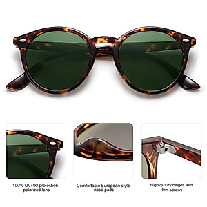 SOJOS Retro Round Polarized Sunglasses for Women Men Classic Vintage Sunnies SJ2069, Brown Tortoise/Green