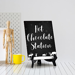 Hot Chocolate Station Table Sign with Easel, Reindeer Design 6 x 8" (Black)