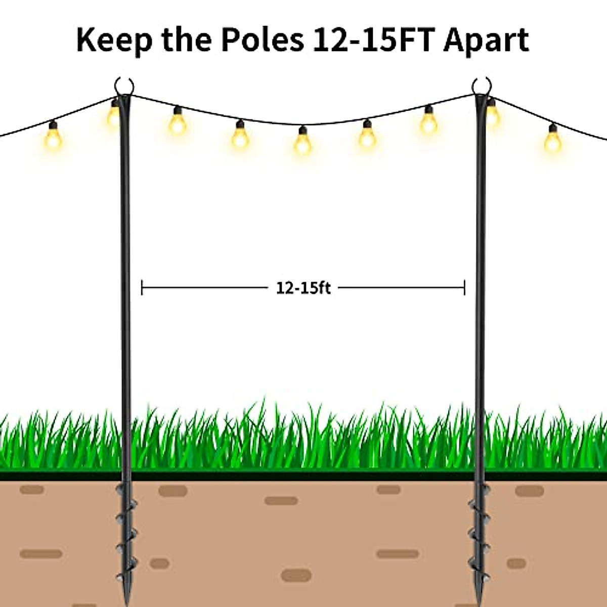 String Light Poles for Outside - 2 Pack Outdoor Patio Light Poles for ...