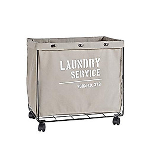 Danya B. Army Canvas Laundry Hamper on Wheels, Canvas Laundry Bag, Laundry Basket with Wheels