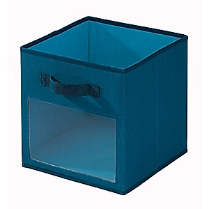 iDesign Emmy Fabric Storage Cube Bin, Small Basket Container with Dual Side Handles for Closet, Bedroom, Toys, Nursery - Blue