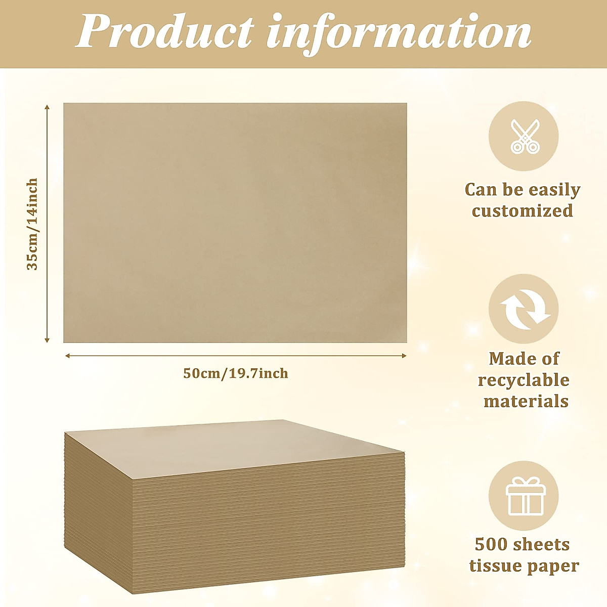 Teling 500 Sheets Kraft Tissue Paper for Gift Bags 14 x 20 Inches Easter Gift Wrapping Tissue Paper Bulk for Weddings Birthday DIY Mother's Day Project Wrapping Crafts Decor(Kraft)