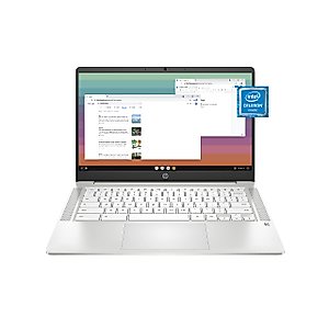 HP Chromebook 14" Laptop, Intel Celeron N4120 Processor, Intel UHD 600 Graphics, 4 GB RAM, 64 GB SSD, Chrome OS (14a-na0240nr, Ceramic White)