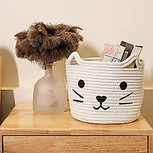 Small Cat Cotton Rope Basket Baby Basket for Nursery | Hombins Woven Basket Cute Kids Basket for Organization Stuffed Animal Storage Hamper for Pen, Tissue, Candy, 8''X7''