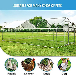 LEISU Outdoor Large Chicken Run Walk-in Chicken Coop with Waterproof Cover Chicken Playpen Metal Hen Cage Duck Cage Enclosure Rabbit Nest Fence Chicken Cages for Backyard Farm (19.7'x9.9'x6.57')
