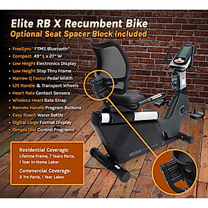 3G Cardio Elite RB X Recumbent Exercise Bike - FreeSync FTMS Bluetooth Smart App Connectivity - Compact 49" (L) - Oversized Soft 4-Way Adj. Seat - 350 lb Cap. - Low Step-Thru Design - Commercial Grade