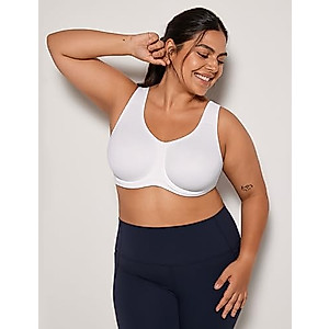 SYROKAN Women's Max Control Underwire Sports Bra High Impact Plus Size with Adjustable Straps White 40C
