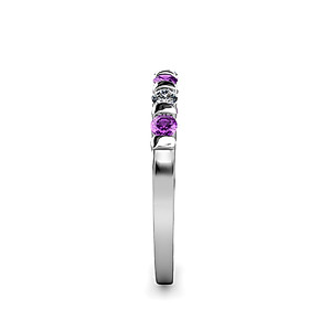 Amethyst & Lab Grown Diamond 1/5 ctw 7 Stone Women Wedding Band Stackable 14K White Gold.size 7.5