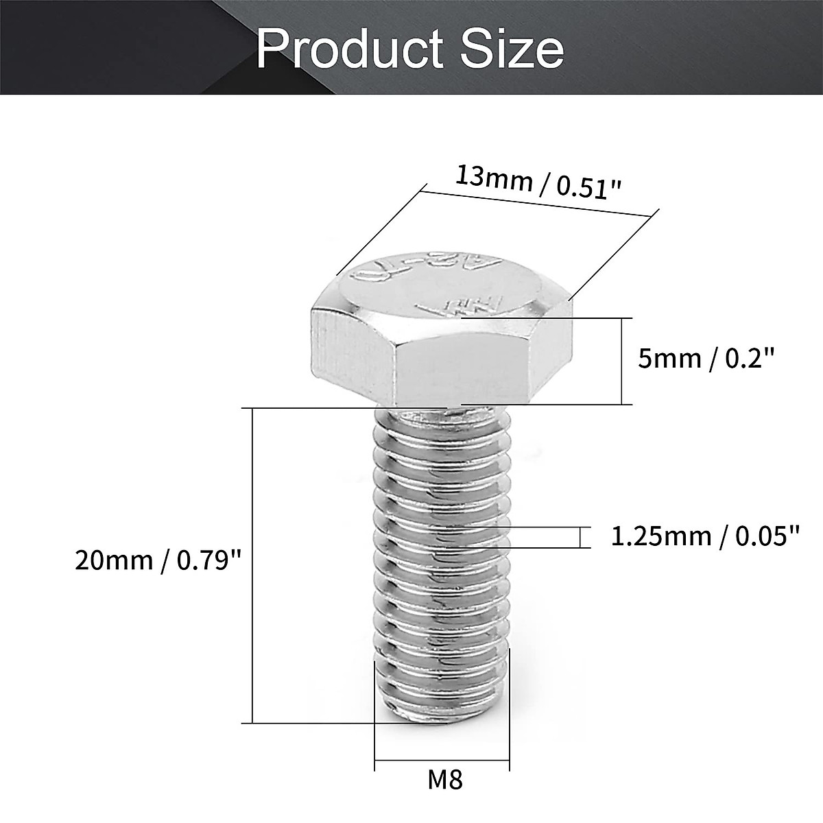 MroMax M8 Left Hand Hex Head Bolt M8-1.25 x 20mm 304 Stainless Steel Reverse Threaded Hex Tap Screw Bolts 4pcs