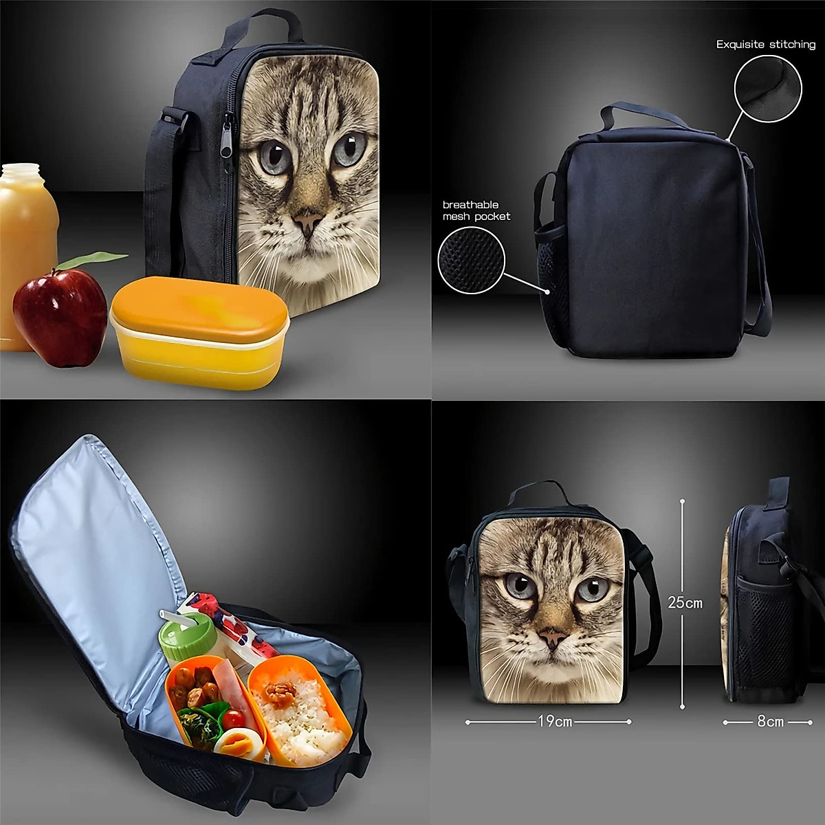 Poceacles 3D Animal Tiger Print Kids Backpacks 3pcs Set, Large Capacity School Bookbag with Lunch Bag Pencil Case, Boys Girls Casual Rucksack