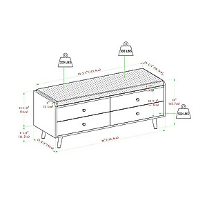 Walker Edison Mid Century Modern Wood Entryway Bench with Cushion Hallway Mudroom Metal Bedroom Bench Ottoman, 46 Inch, Acorn