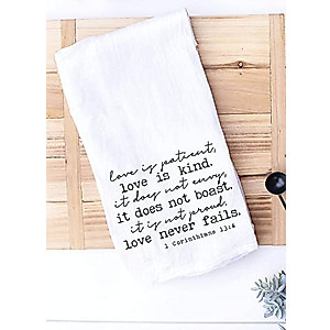 Handmade Corinthians Kitchen Towels - 100% Cotton Dish Towel Love is Patient Love is Kind - Valentine Engagement Bridal Shower Newlywed Hostess Gift (Love is Patient Love is Kind)
