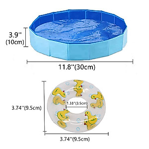 Bearded Dragon Swimming Pool with Inflatable Float Set - Foldable Collapsible Bathing Cooling Pool Bath Tub Reptile Collar Ring for Lizard Amphibians Grooming Health Supplies (30x10cm(11.8''x3.9''))