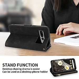 ZZXX for Google Pixel 7 Pro Case Wallet with RFID Blocking Card Slot Premium PU Leather Zipper Flip Folio Wallet with Wrist Strap Kickstand Protective for Google 7 Pro Wallet Case(Black 6.7 Inch)