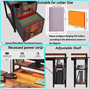 SZXKT L Shaped Desk with Drawers,Corner Desk with Storage,Gaming Desk with Power Outlet,L Desks for Home Office with Monitor Stand and LED Lights, Desk with Shelves and Bookshelf,Rustic Brown