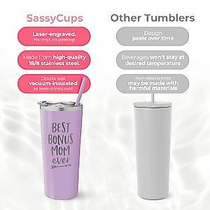 Best Bonus Mom Stainless Steel Coffee Mug with Insulated Travel Tumbler and Straw - Birthday Gift for Bonus Mom, Best Mom Ever, Friend, and Work Mom - Stepmom Travel Coffee Cup, Coffee Tumbler
