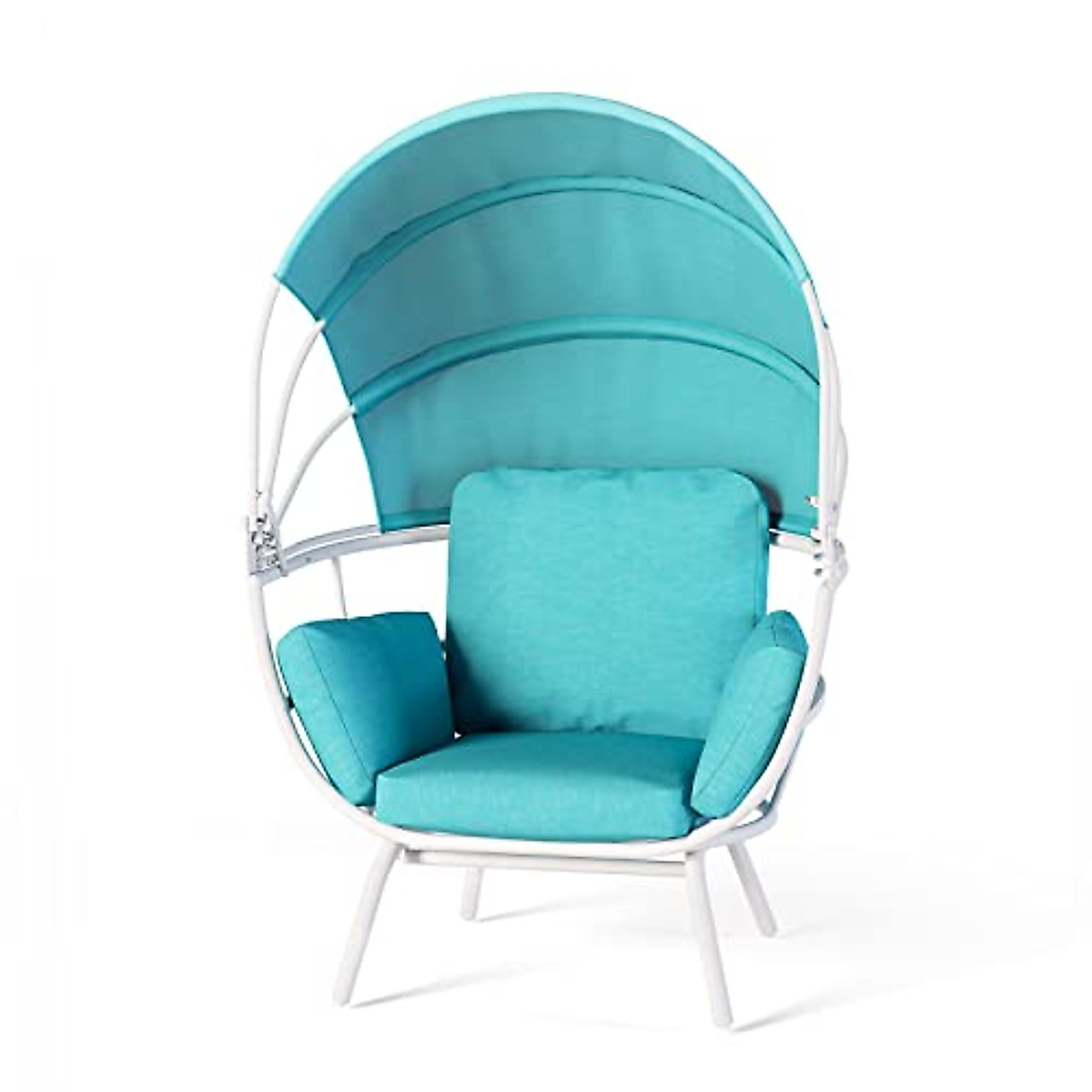 Pellebant Egg Chair with Folding Canopy, Aluminum Lounge Chair with 4 Soft Deep Cushion, Indoor Outdoor Lounger for Patio, Backyard, Living Room, 265lb Capacity Blue