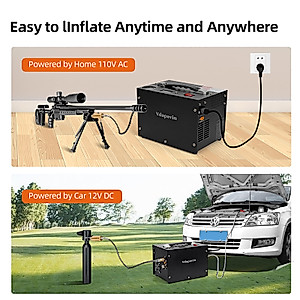 PCP Air Compressor,Built-in Power Converter,Oil/Water-Free, 4500Psi/30Mpa, 12V DC or Home 110V AC, for Paintball/PCP Air Rifle/Tank