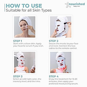 Nourished Bodynskin LED Light Therapy Face & Neck Mask - Facial Skin Care Device - 7 Colors Red & Blue - Rejuvenation, Anti-aging Product for Wrinkles