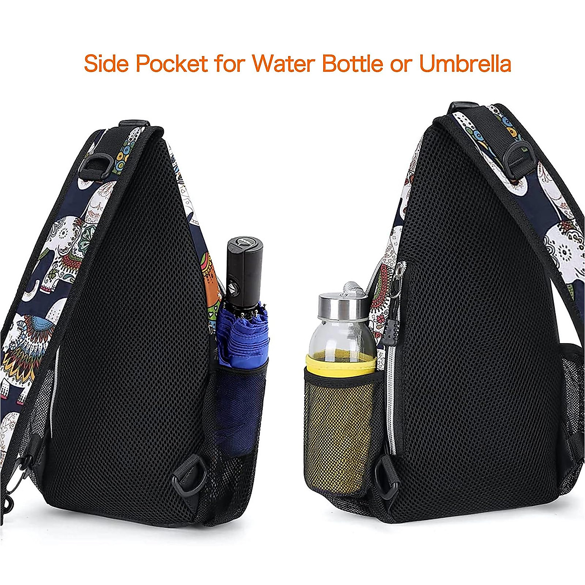 MOSISO Mini Sling Backpack,Small Hiking Daypack Pattern Travel Outdoor Sports Bag, Elephant