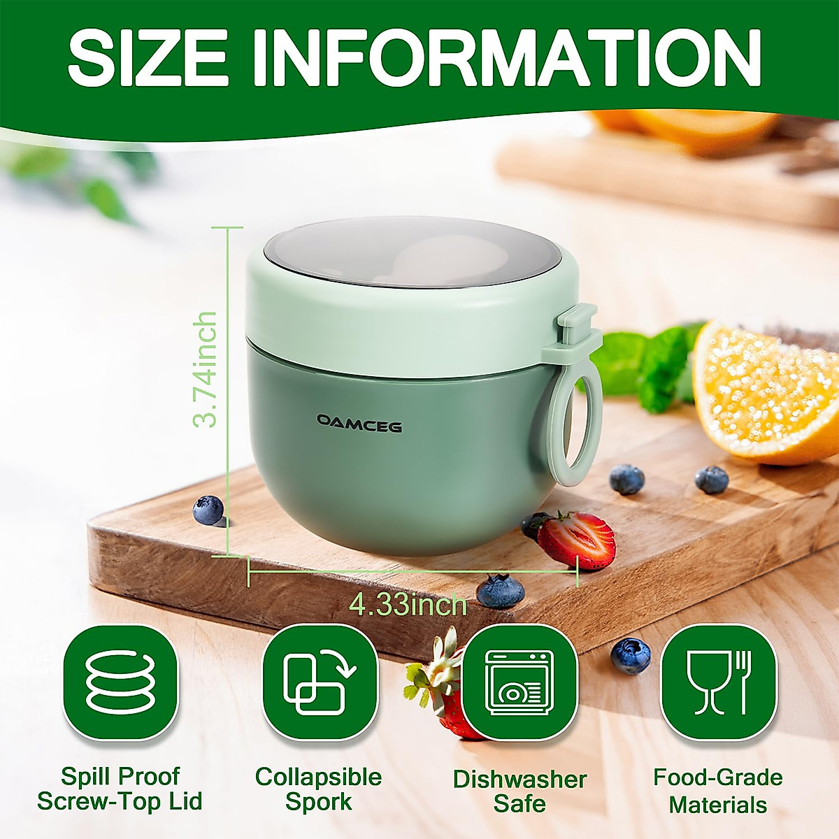 OAMCEG 2 Pack Overnight Oats Containers with Lids - 20 OZ Yogurt Cups Stainless Steel Inside Overnight Oats Jars with Spoon, Insulated Food Jars Portable Oatmeal Container Breakfast On The Go Cups