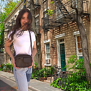 Cowhide Leather Women's Shoulder Purse Small Cross Body Organizer Bag with Many Pockets (Red-belt bag)