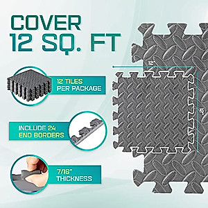 Yes4All Interlocking Exercise Foam Mats with Border – Interlocking Floor Mats for Gym Equipment – Eva Interlocking Floor Tiles (Gray)