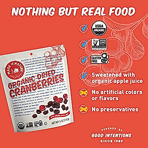 Made in Nature Organic Dried Fruit, Cranberries, 5oz Bags (6 Count) – Vegan, Non-GMO, Unsulfured