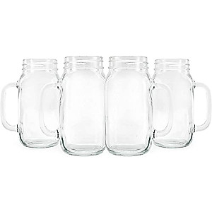 Darware Mason Jar Mugs with Handles (24oz, Clear, 4-Pack); Glass Drinking Glasses for Cold Beverages, Decoration, Storage, Party Favors, Cocktails, Floats