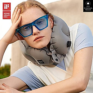 URBAN FOREST Inflatable Neck Pillow,Travel Pillow&Tree Storage Pocket, Fast Inflation&Quick Deflation,2-in-1 Design,Nap Pillow Portable for Airplane/Car/Home/Office (Grey)