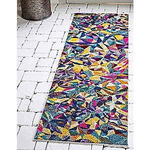 Unique Loom Estrella Collection Geometric, Triangles, Bright Colors, Abstract, Modern Area Rug, 2 ft 7 in x 10 ft, Multi/Beige