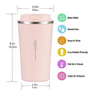 PINKAH 17OZ Stainless Steel Coffee Travel Mug On The Go, Double Walled Insulated Vacuum Coffee Tumbler Cup for Hot/Cold Coffee