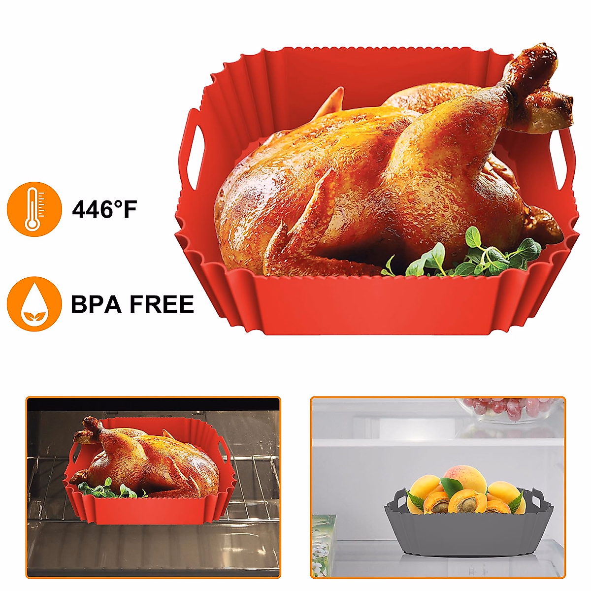 IJIAMY 3 Pack Air Fryer Silicone Liners, 8 inch Silicone Air Fryer Liners Pot, Heat Resistant Easy Cleaning Silicone Air Fryer Basket, Replacement of Air Fryer Liners Paper for 5 Qt Air Fryer Oven