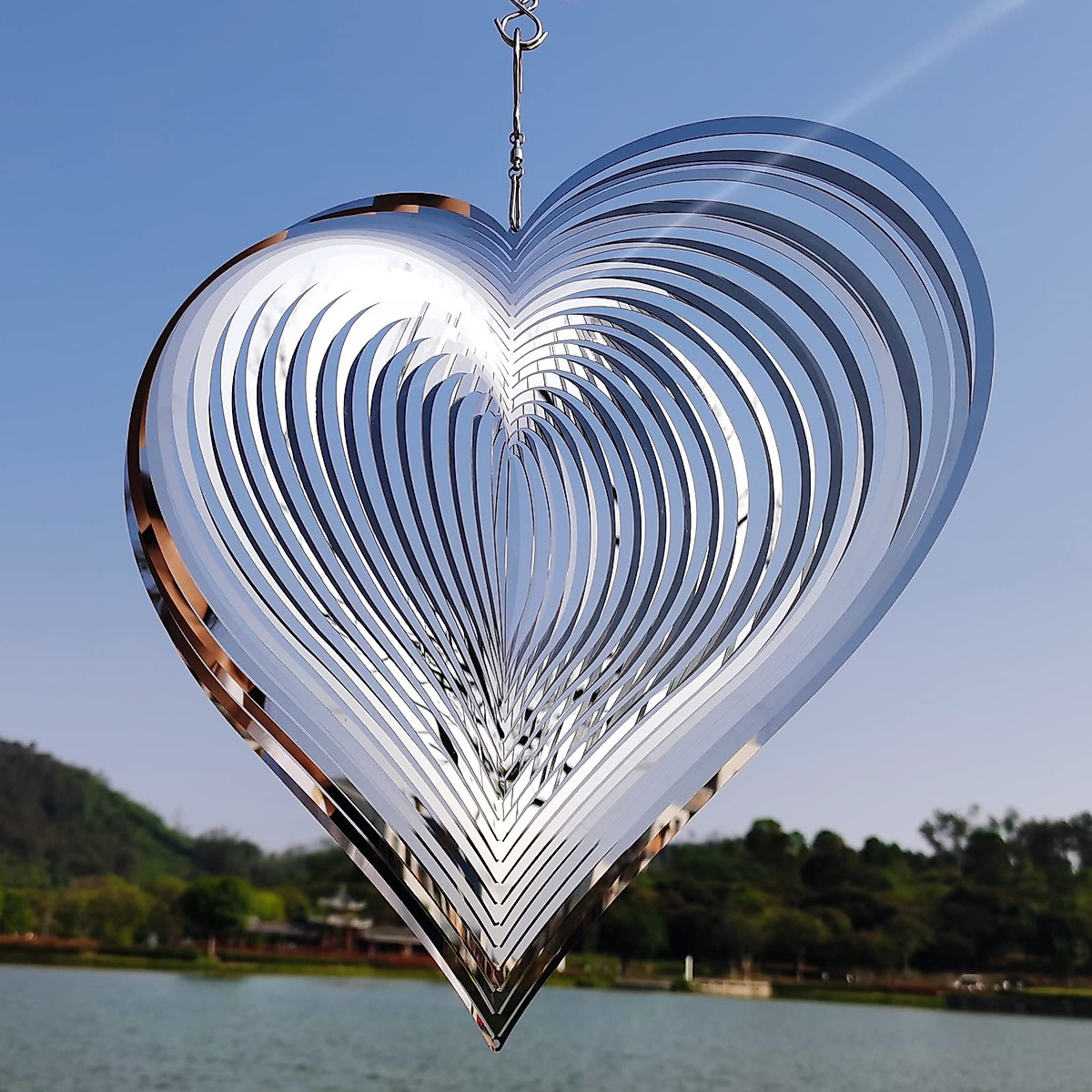 DJUAN Wind Spinners for Yard and Garden Metal Large Hanging Heart and Angel Outdoor Garden Decor