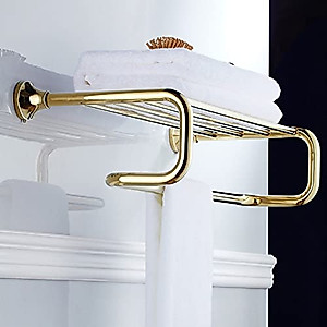 Golden Wall Mounted Bath Towel Rack 2 Layer, Durable Brass Towel Bar Length 60cm Modern Simple Towel Holder for Bathroom Kitchen Home Décor-60x26.5cm
