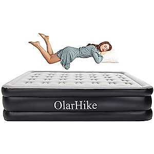OlarHike Inflatable Queen Air Mattress with Built in Pump,18"Elevated Durable Air Mattresses for Camping,Home&Guests,Fast&Easy Inflation/Deflation Airbed,Black Double Blow up Bed,Travel Cushion,Indoor
